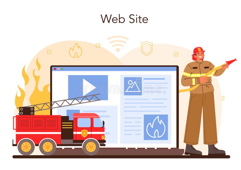 Firefighter Online Service or Platform. Fire Brigade Fighting with ...