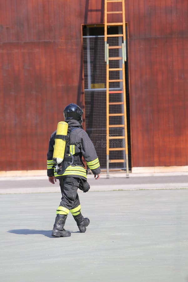 Firefighter with the Oxygen Cylinder Stock Image - Image of bottle ...