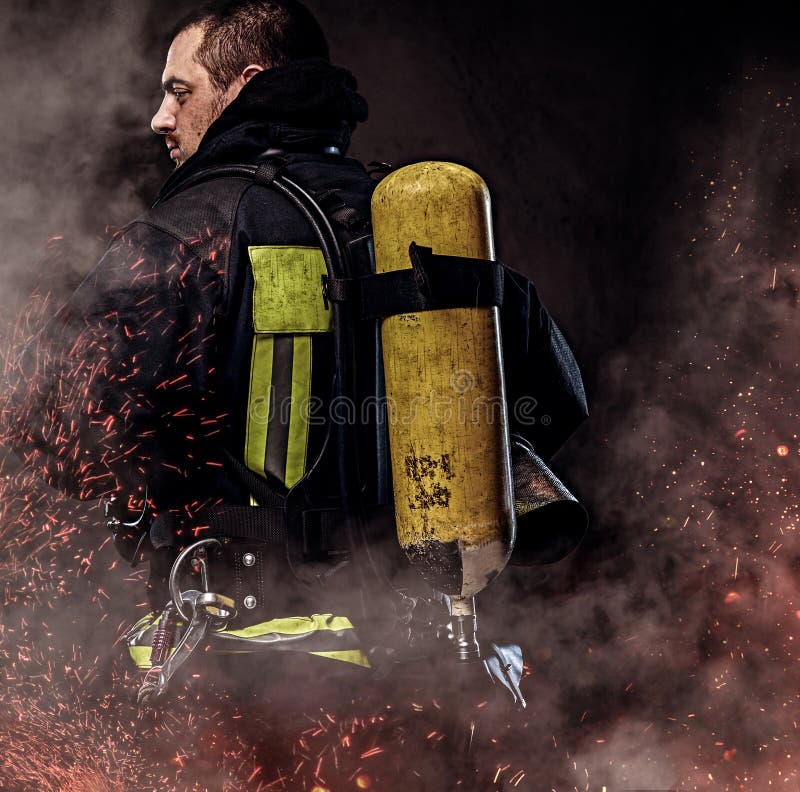 Firefighter in Oxygen Mask. Stock Image - Image of fireman, safety ...