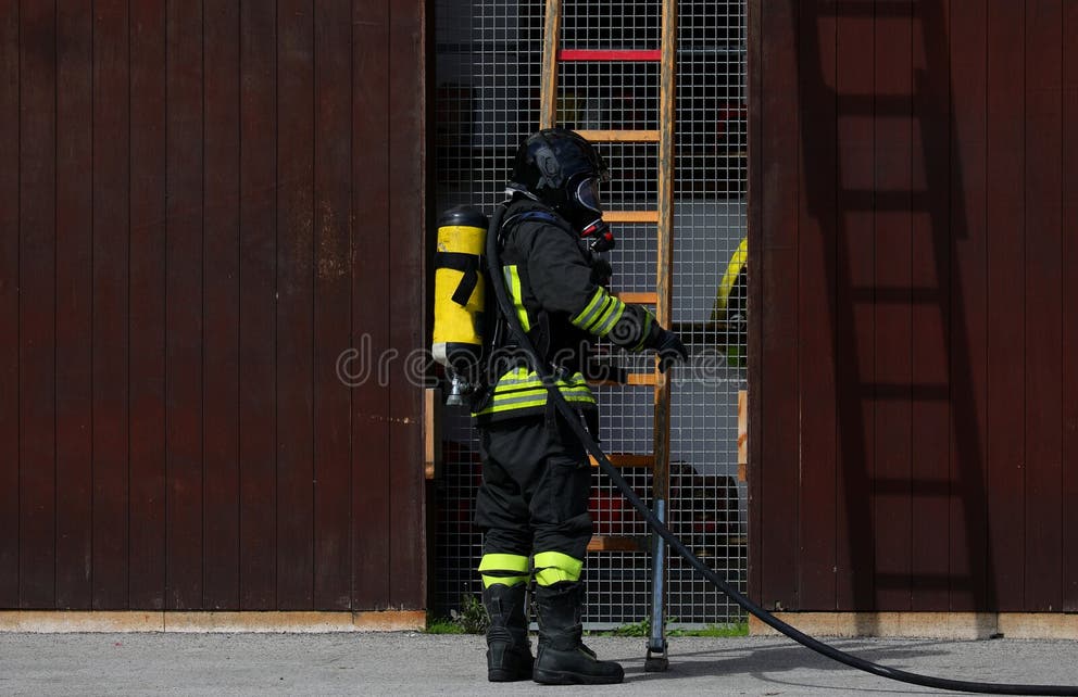 Firefighter with Oxygen Tank during a Training Exercise at the Fire ...