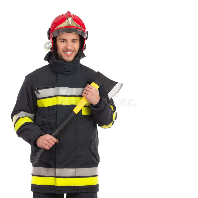 Smiling Fireman stock photo. Image of gloves, middle - 14099040