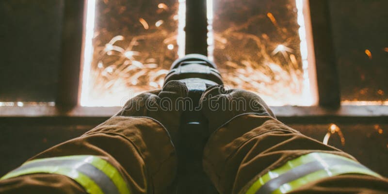 Firefighter Prepares To Extinguish Flames while Standing in Front of a ...