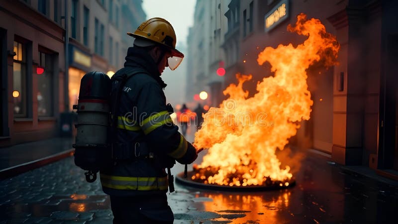 Firefighter Preparing for Action in Vibrant Uniform during an Emergency ...