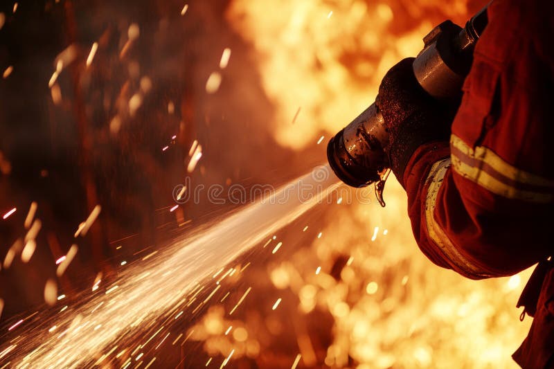 A Firefighter is Preparing for Emergency Response by Spraying Water on ...