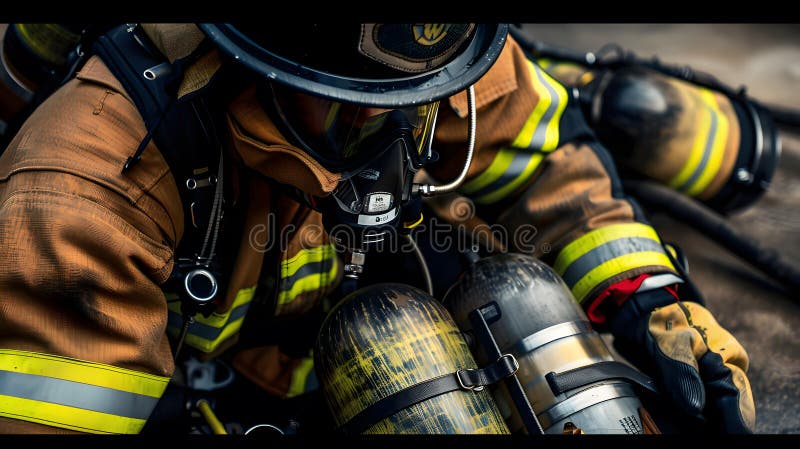 Firefighter Preparing Equipment for Rescue Operation Stock Illustration ...