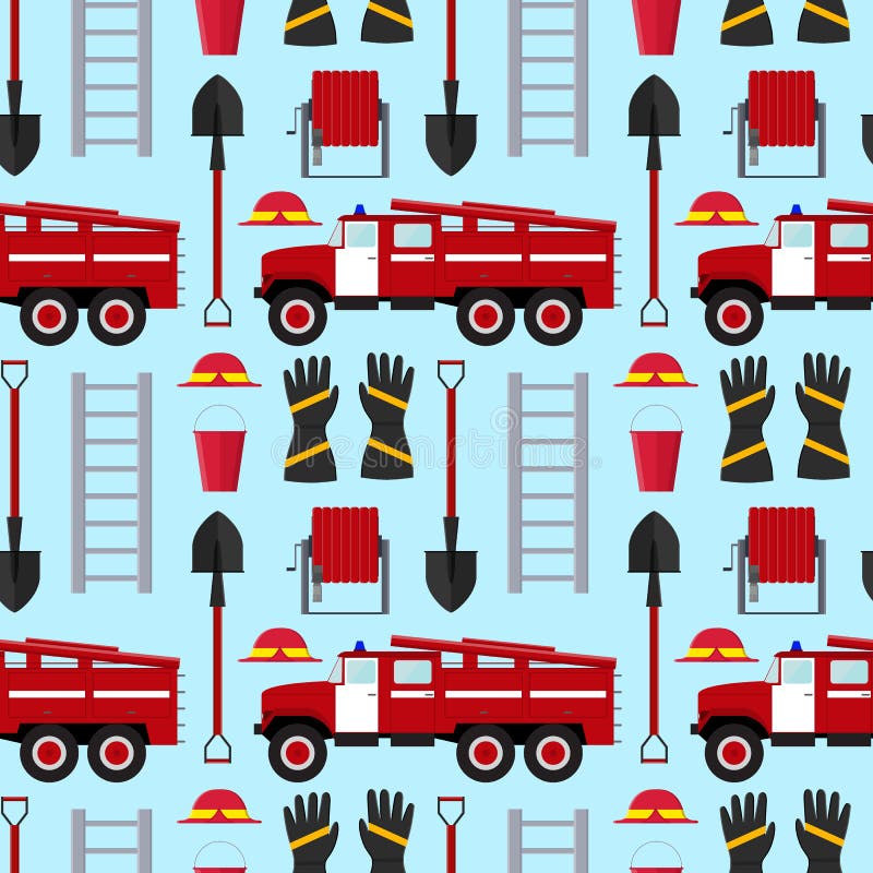Firefighter Profession Equipment and Tools Background Pattern. Vector ...