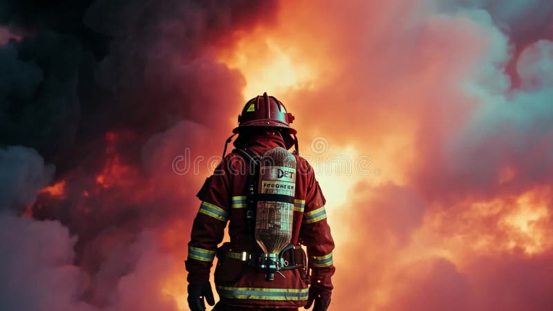 Firefighter Stands Bravely in Front of Raging Flames during Intense ...