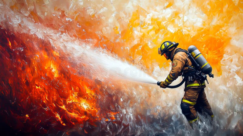 A Firefighter Puts Out a Big Fire Stock Image - Image of flame ...