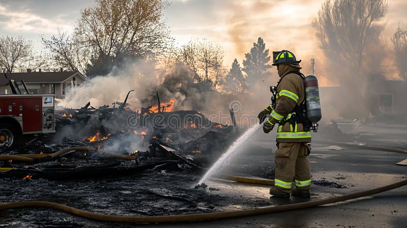 A Firefighter Puts Out a Big Fire Stock Image - Image of controlling ...