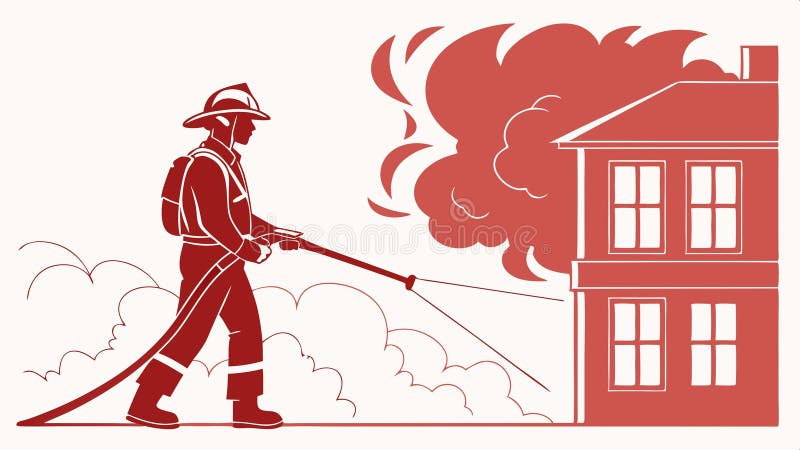 Firefighter Putting Out House Fire, Rescue Operation Vector. Vector ...