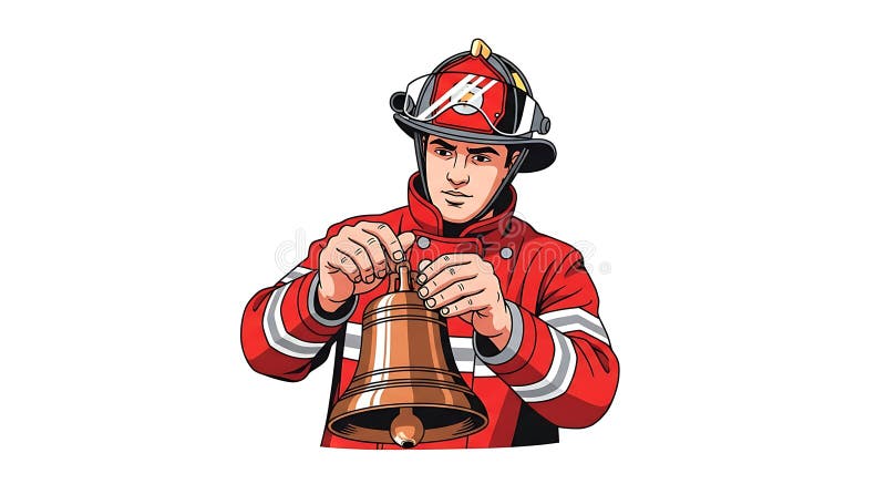 Firefighter Ringing the Alarm Bell Stock Illustration - Illustration of ...
