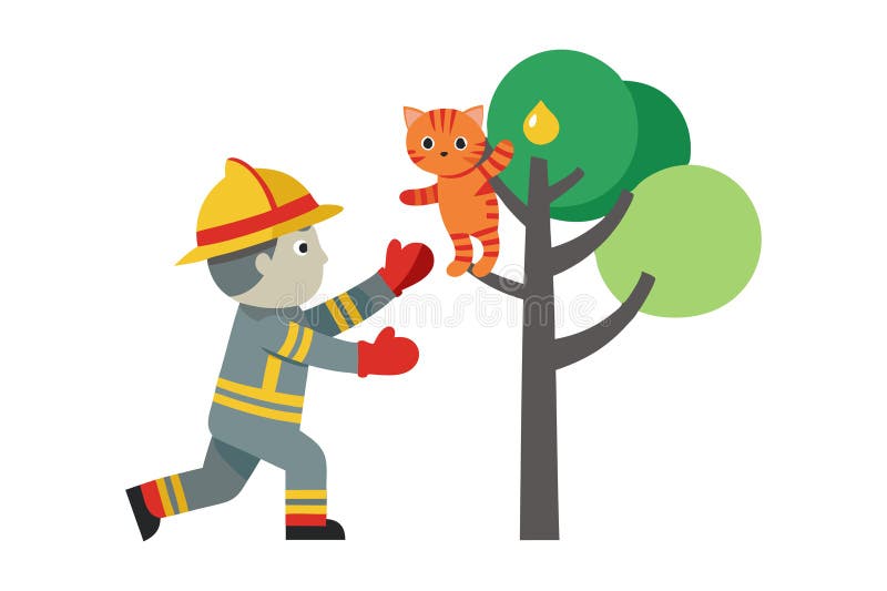 Firefighter Rescuing a Cat from a Tree Stock Vector - Illustration of ...