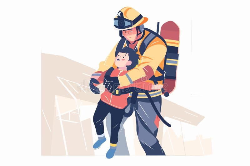 Firefighter Rescuing a Child from a Building Isolated Stock Vector ...