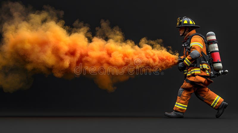Firefighter Running with Orange Smoke Blast Stock Photo Stock ...