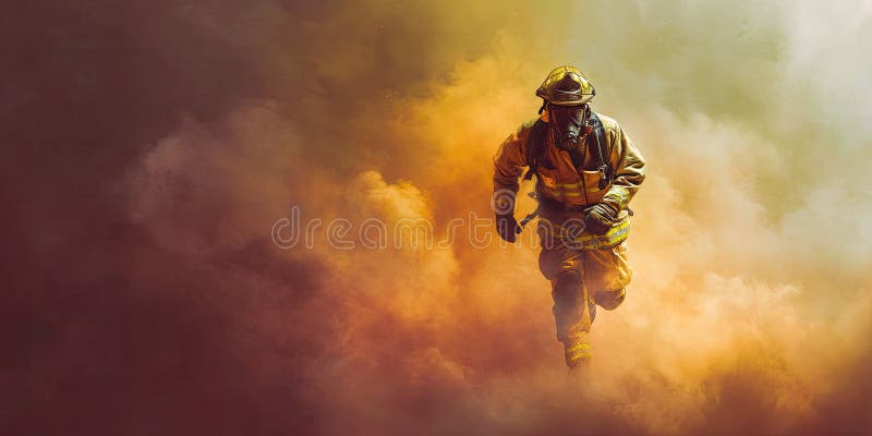 Firefighter Running through Smoke Filled Area View Stock Illustration ...