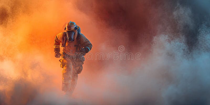Firefighter Running through Smoke Filled Area View Stock Illustration ...