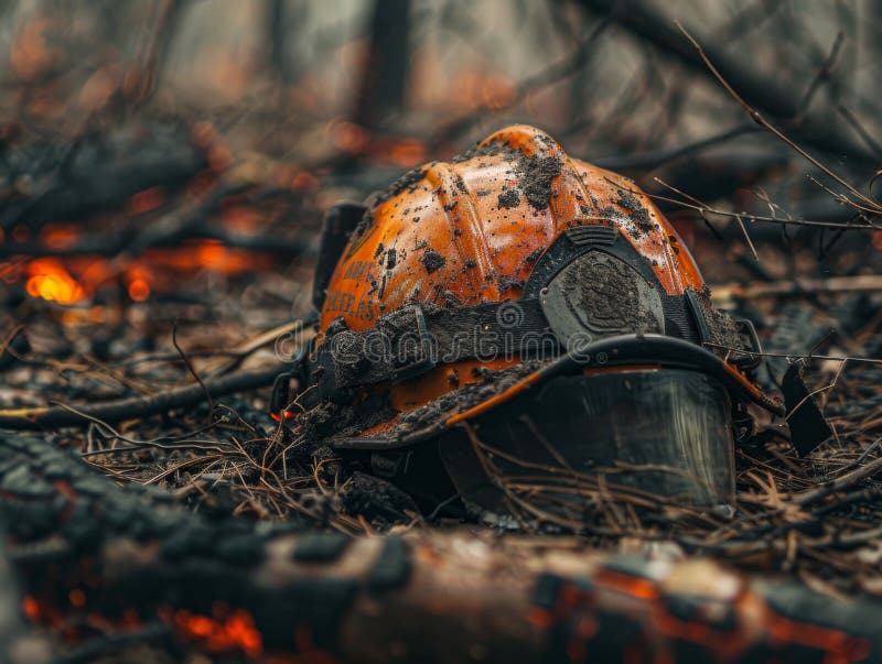 A Firefighter S Helmet and Protective Gear Lying on the Forest Floor in ...