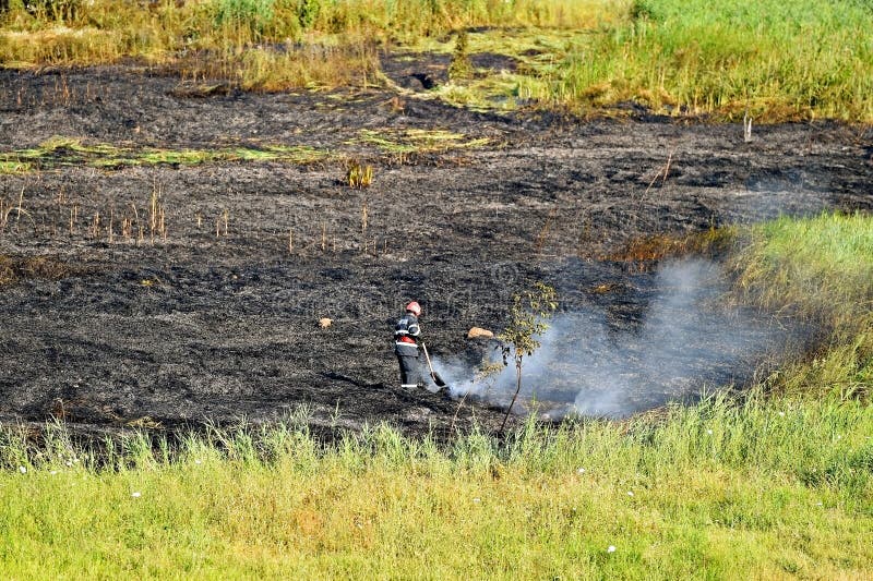 Firefighter at the Scene of a Wildfire Stock Image - Image of burn ...