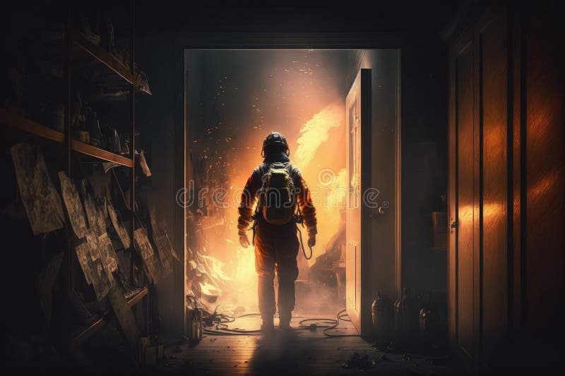 Firefighter Searching for Possible Survives Stock Illustration ...