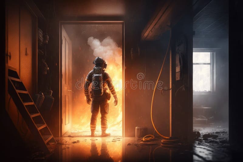 Firefighter Searching for Possible Survives Stock Illustration ...