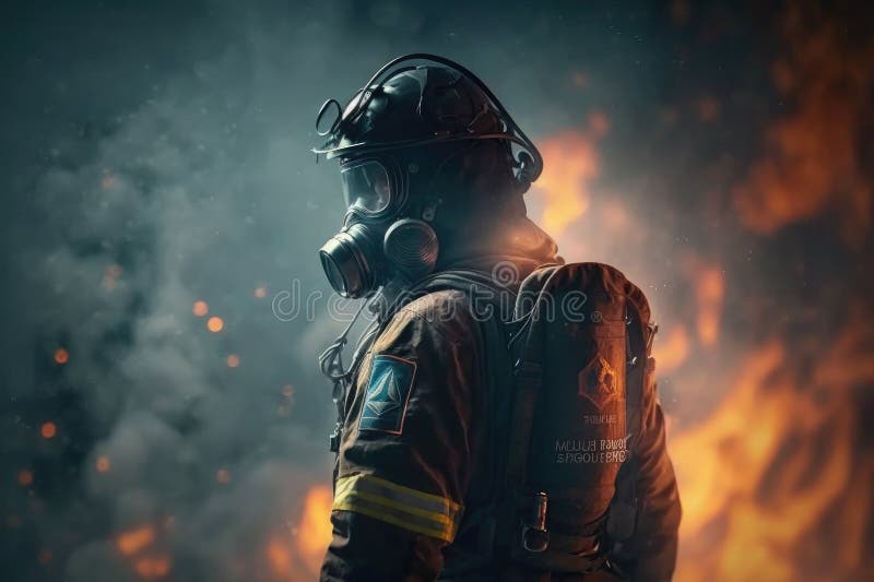 Firefighter Searching for Possible Survives. Generative AI Stock ...