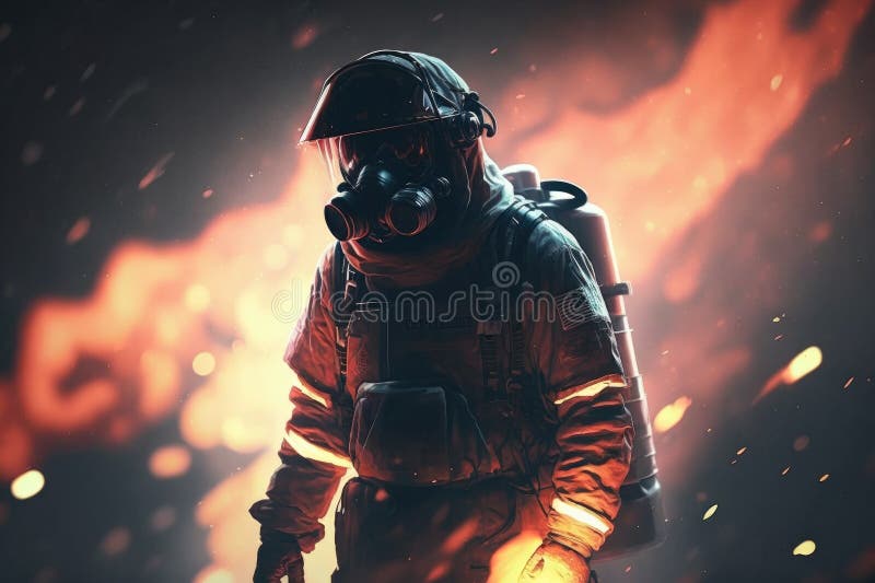 Firefighter Searching for Possible Survives. Generative AI Stock ...