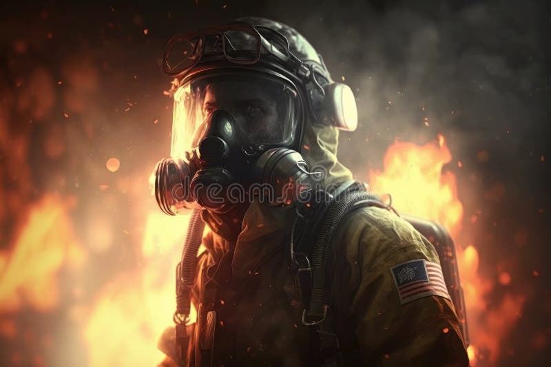 Firefighter Searching for Possible Survives. Generative AI Stock ...