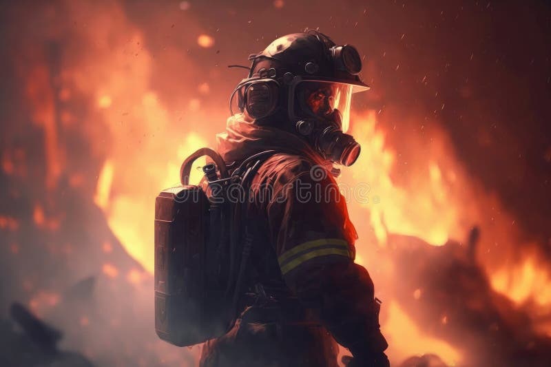 Firefighter Searching for Possible Survives. Generative AI Stock ...