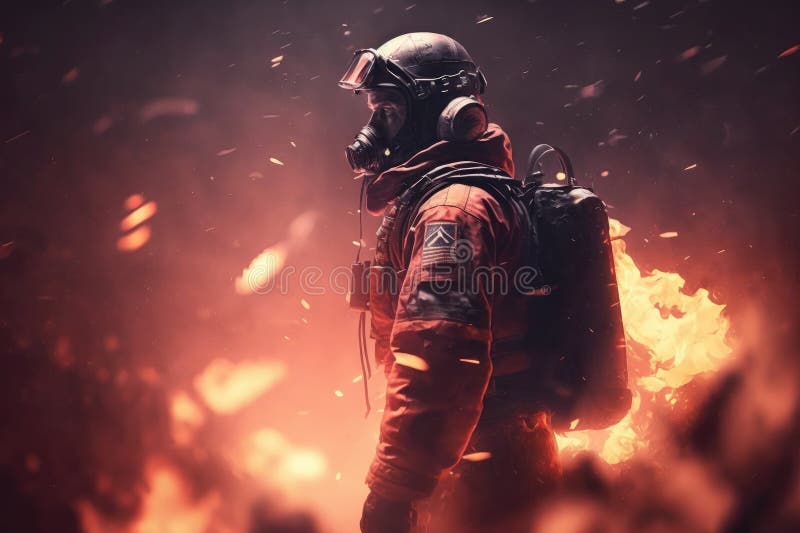 Firefighter Searching for Possible Survives. Generative AI Stock ...