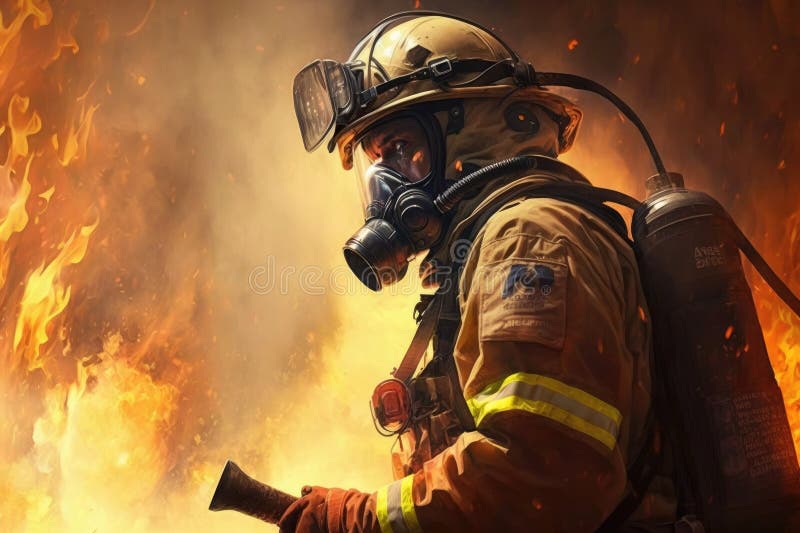 Firefighter Searching for Possible Survives. Generative AI Stock ...