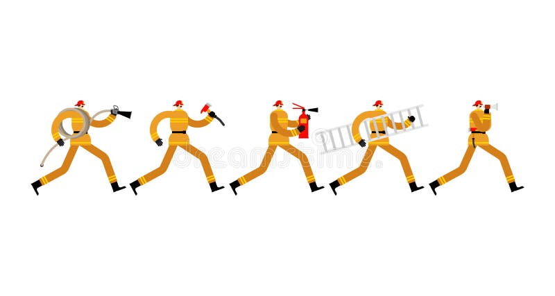 Firefighter Set Run To Fire. Fireman Running Stock Vector ...