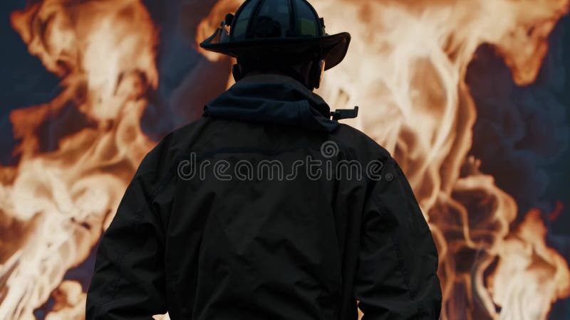 Firefighter Silhouette Facing Massive Wall of Intense Flames Stock ...