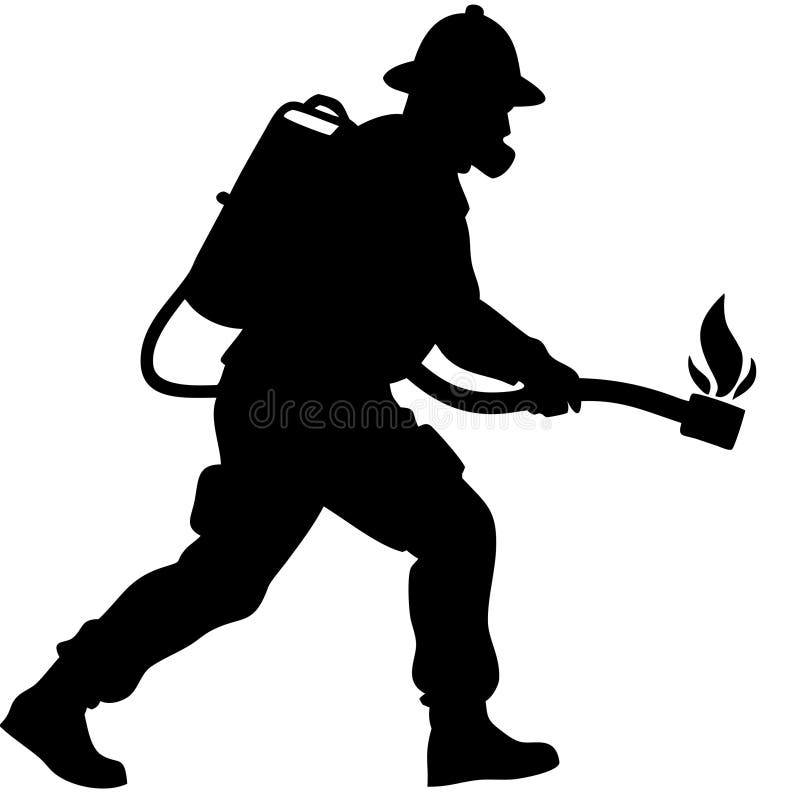 Firefighter Silhouette with Flamethrower for Graphic Design and ...