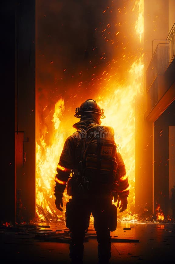 Firefighter Standing in Front of Fire that is Going Out of Building ...