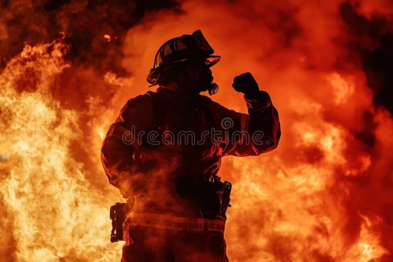 Firefighter Standing Heroically Amidst Flames during an Emergency ...