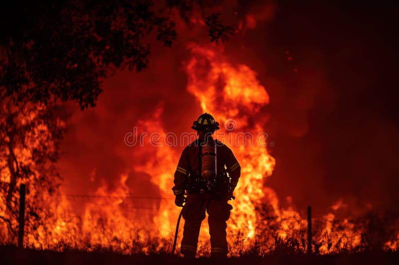 Firefighter Stands Bravely in Front of Raging Wildfire during Emergency ...