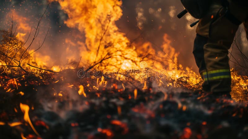 A Firefighter Stands at the Edge of a Ferocious Wildfire, with the ...