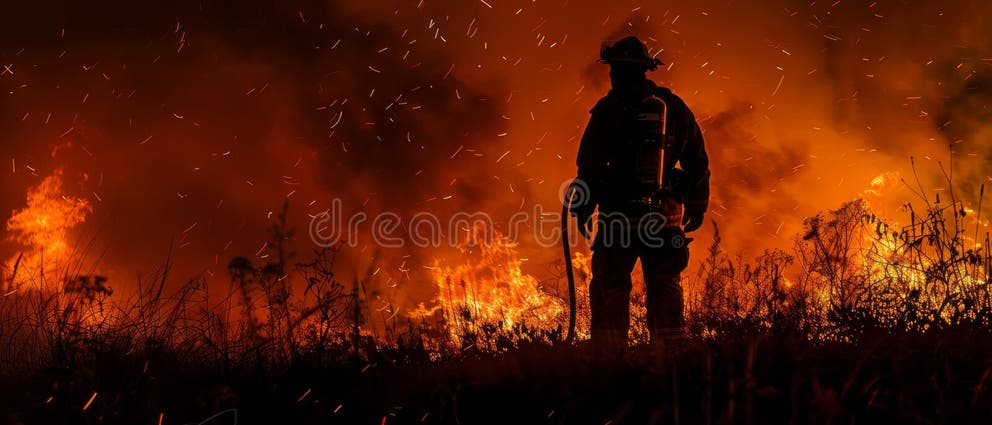 Firefighter Stands in Front of Wildfire Stock Photo - Image of catch ...