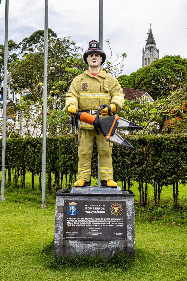 Firefighter Statue in Ascurra, Santa Catarina, Brasil Editorial Photo ...