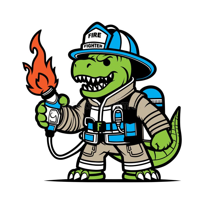Firefighter T-Rex 3 stock vector. Illustration of flame - 363599284