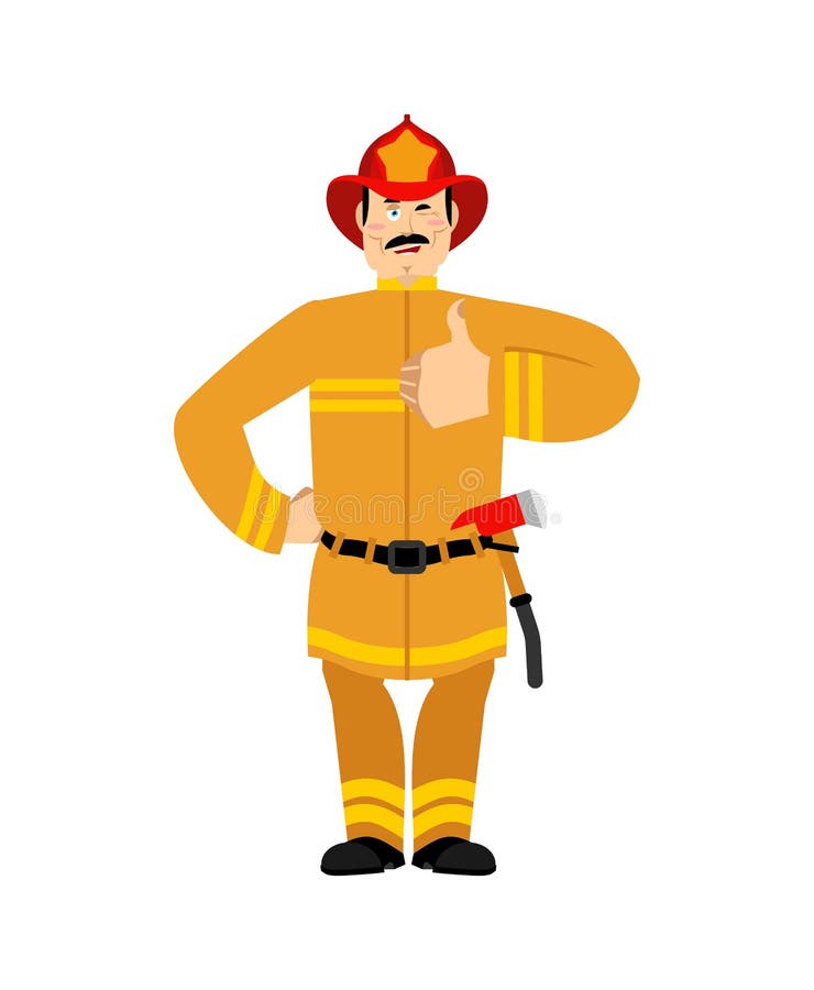Firefighter Thumbs Up and Winks Emoji. Fireman Happy Emoji Stock Vector ...