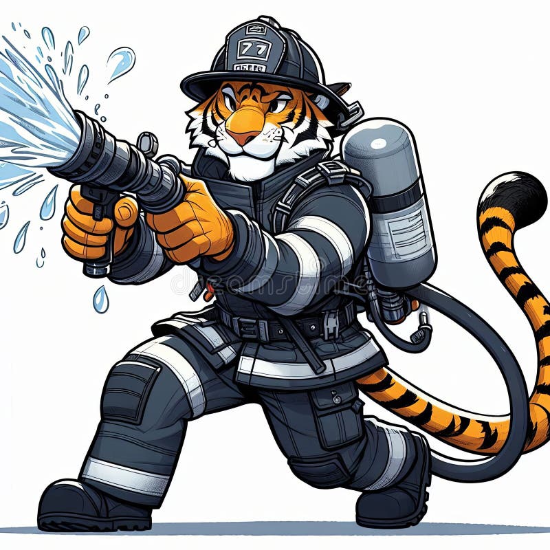 Firefighter Tiger in Protective Suit Stock Illustration - Illustration ...