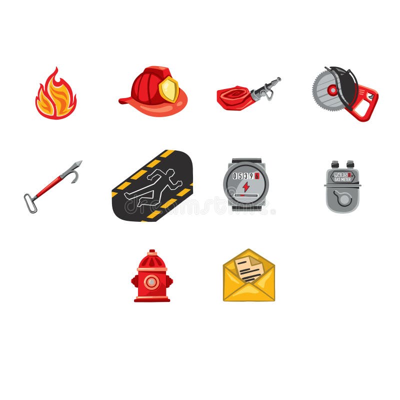 Firefighter Tool Kit Color Symbols Vector Stock Vector - Illustration ...