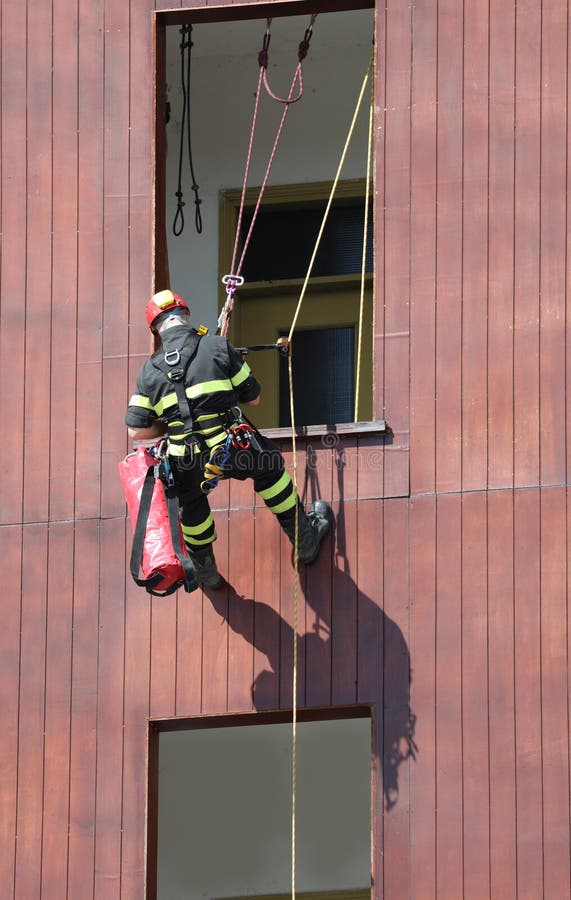 Firefighter during a Training for Entry through the Window Durin Stock ...