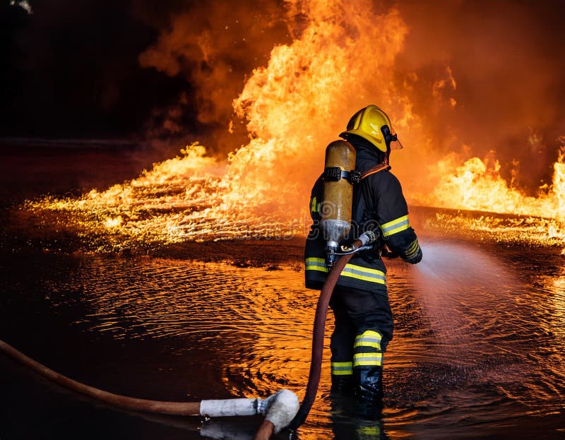 Firefighter Training Exercise Involving the Extinguishing of a Large ...