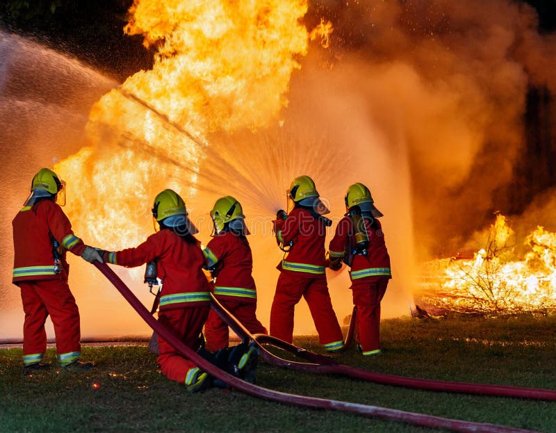 Firefighter Training Exercise Involving the Extinguishing of a Large ...