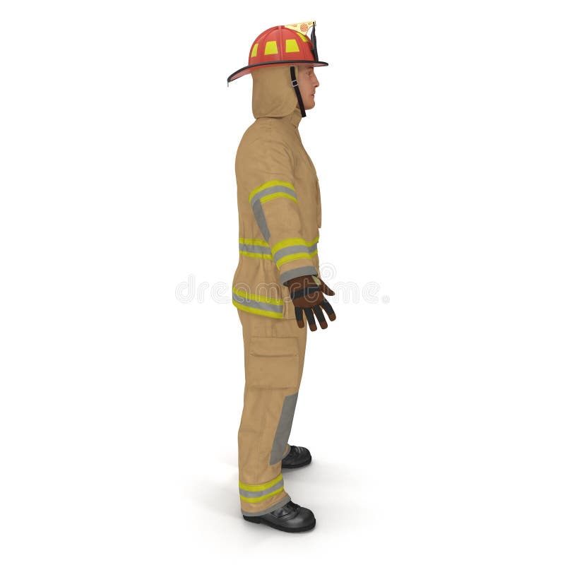 Firefighter in Uniform Standing Pose 3D Illustration Side View on White ...