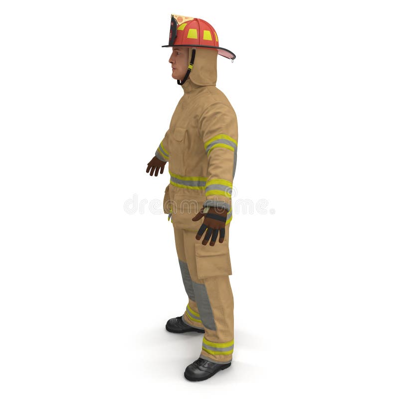 Firefighter in Uniform Standing Pose 3D Illustration on White ...