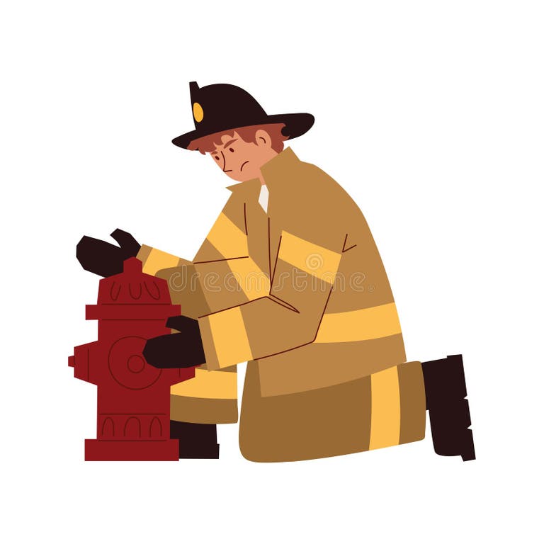 Firefighter use hydrant stock vector. Illustration of male - 357591578