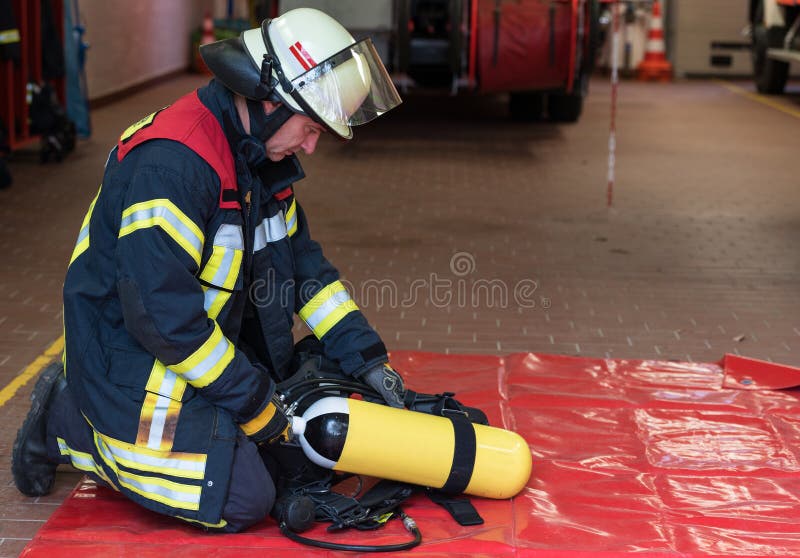 Firefighter Used a Oxygen Cylinder Stock Image - Image of dangerous ...